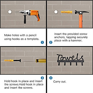 OHAHO Towel Racks 5 Hooks Sandblasted Robe Hooks Wall Mount Towel Holder Metal Towel Racks Rustproof and Waterproof for Kitchen Storage Organizer Rack, Bathroom Towels, Robes, Clothing (Black)