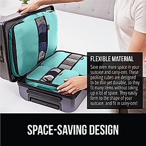 Gorilla Grip Laundry Basket and 3 Piece Packing Cubes, Laundry Basket Size 82L, Easy Carry Handles, Space Saving Travel for Carry On in Multiple Sizes, Mesh Zipper, Both in Turquoise, 2 Item Bundle