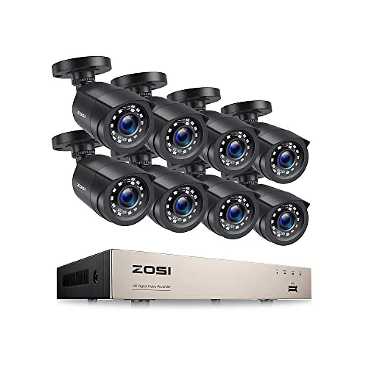 ZOSI H.265+ 8CH 5MP Lite Home Security Camera System Outdoor Indoor,5MP Lite CCTV DVR 8 Channel, 8pcs 1080P 1920TVL Surveillance Bullet Cameras,80ft Night Vision,Motion Alerts,Remote Access(No HDD)