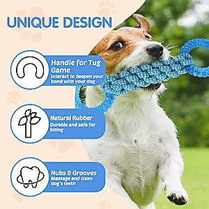 COMFPET Interactive Dog Toy Tug-of-war Toy, Dental Cleaning Chew Toys for Boredom, Outdoor Toy for Small Medium Large Dogs(Blue Rings)