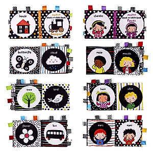 High Contrast Black and White Interactive Crinkle Soft Book Bundle for Infant Baby First Cloth Book Set Soft Activity