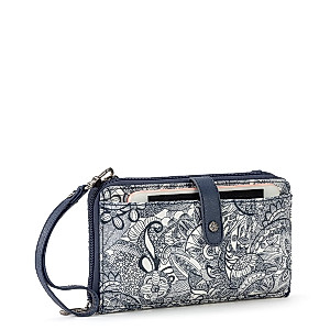 Sakroots Artist Circle Smartphone Crossbody in Coated Canvas, Detachable Wristlet Strap, Navy Spirit Desert