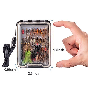 Ansnbo 36 pcs Fly Fishing Flies Kit, Hand Tied Trout Bass Fly Assortment with Fly Box, Dry Wet Nymph Flies Streamers Fly Fishing Gear