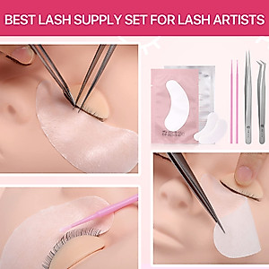 Pretty memory 152 PCS Eyelash Extension Kit with Lash Mannequin Head, Lash Training Kit for Beginners with Fan, Eyelash Extension Glue and Remover Cream, Tweezers for Practice