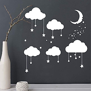Big Clouds Stars Wall Decal Kids Nursery Bedroom Decor Sticker Clouds Moon Stars Art Baby Decal DIY Decor Clouds Decal (White, 28x35inch)