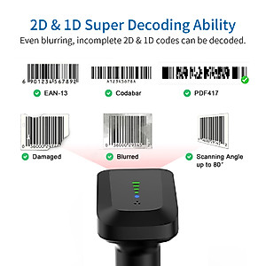 Alacrity Bluetooth Barcode Scanner Wireless 1D Laser Barcode Reader with Battery Level Indicator, 3 in 1 Bluetooth & 2.4GHz Wireless & USB Wired Bar Code Scanner