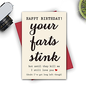 Your Farts Stink Funny Happy Birthday Card, Birthday Card for Boyfriend Him Husband Girlfriend Wife Partner