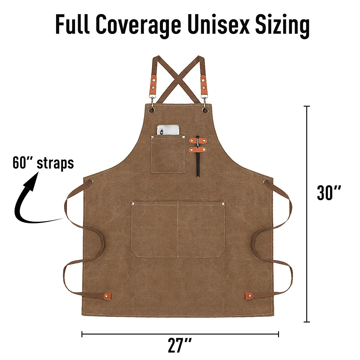 NOBONDO Canvas Apron with Pockets for Men and Women - Cross Back Kitchen Apron with Crossbody Support, Shop Utility Bib for Work, Chef Cooking, Baking, Hair Stylist, Barista, Bartender, BBQ