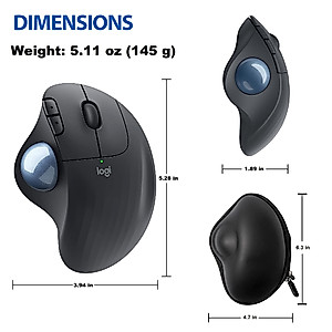 Vexko Bundle Logitech Ergo M575 Wireless Trackball Mouse (Graphite) Bluetooth, USB Mouse Travel Case Compatible with Logitech Ergo M575 (Black)
