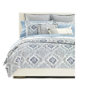 Lauren Ralph Lauren Austen Diamond Graphic Blue Grey Full Queen 3 pc Duvet Cover Set Shams (Queen (U.S. Standard))