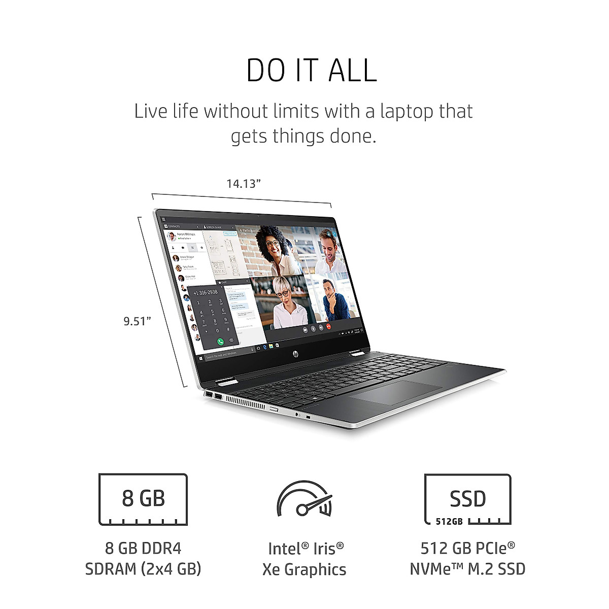 HP Pavilion x360 Convertible 15.6-inch Touchscreen Laptop, 11th Gen Intel Core i5-1135G7, Intel Iris Xe Graphics, 8 GB RAM, 512 GB SSD, HD Micro-Edge Display, Windows 10 Home (15-dq2020nr, 2020)