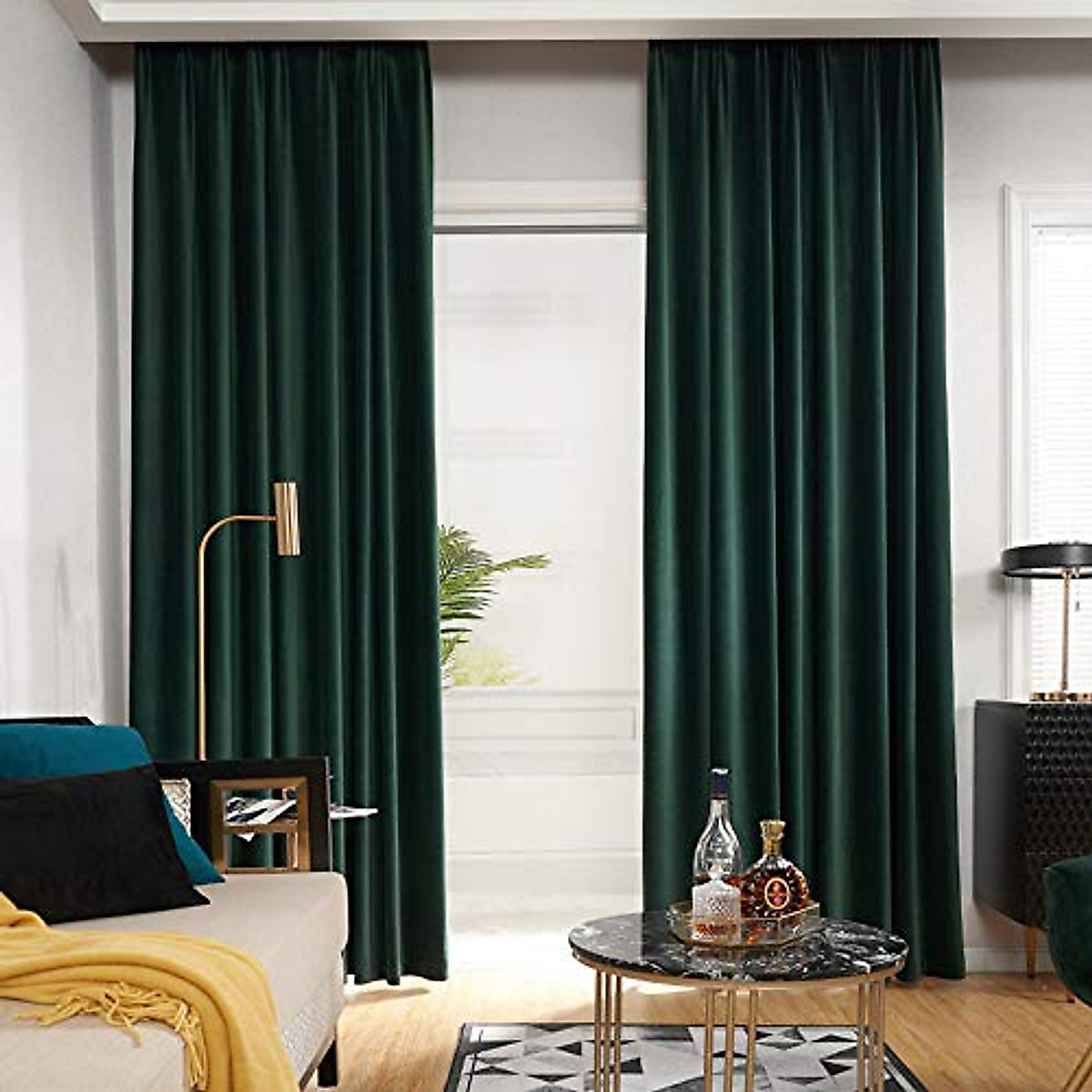 MYRU 1 Pair Nordic Velvet Curtains Dark Green Luxury Blackout Curtains for Bedroom and Living Room (2 X 54 by 96 Inch,Dark Green)