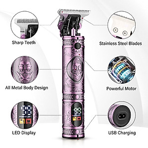 GSKY Hair Clippers for Men T-Blade Trimmer Set,Professional Cordless Hair Trimmer Beard Trimmer Nose Trimmer USB Rechargeable Hair Cutting Kit LED Display