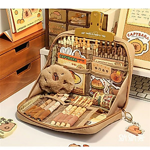 Etdhtia Cute Capybara Pencil Case with 10 Compartments 90° Wide Opening Mouth Pencil Pouch with Kawaii Pins Plush Cute Stationery, Kawaii Pencil Case