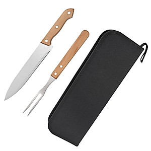 Happyyami 5 Sets barbecue and fork tools cooking grilling cutter kitchen dinnerware tools grilled serving fork bbq grill portable barbecue grill cutter heavy beef wooden handle travel