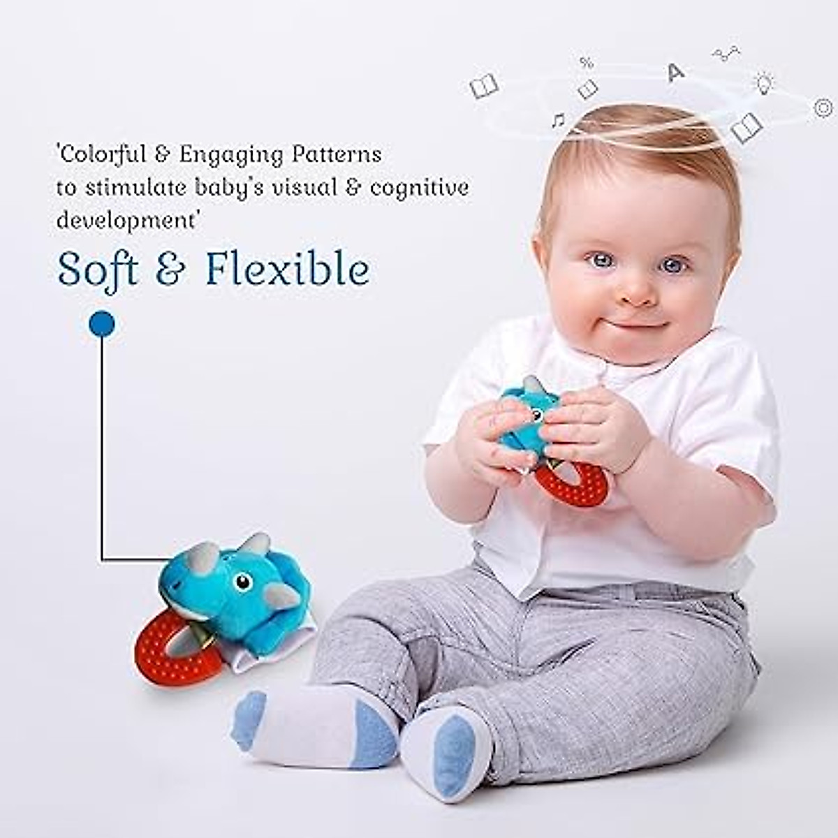 Wristy Buddy Teething Ring for Babies 0-6 8 10 12 Months | Cute Soft Animal Teething Toys & Gloves | Baby Teething Relief Toy Pack | Infant Chew Toys for 3-6 Months, 1 2 3 Years