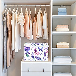 MFTJYO Storage Bin with Lid Purple Lavender Butterfly Foldable Storage Box Washable Fabric Storage Cubes Bin Organizer Basket Closet for Home Bedroom Closet Nursery Office