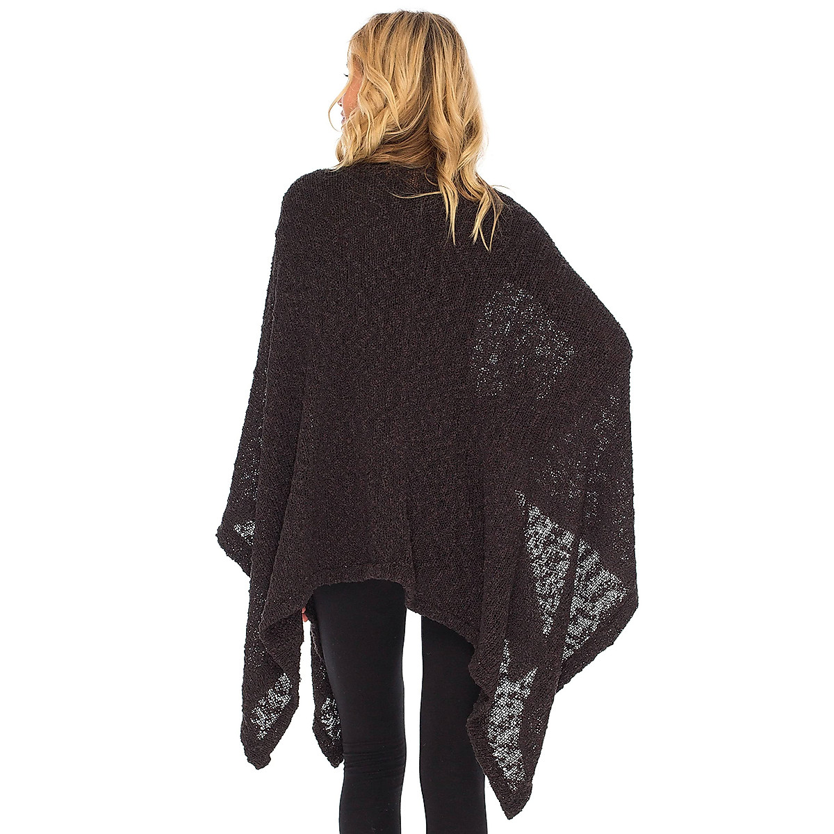 SHU-SHI Womens Cozy Knit Poncho Sweater Shawl Wrap Open Front Cape Lightweight Kimono