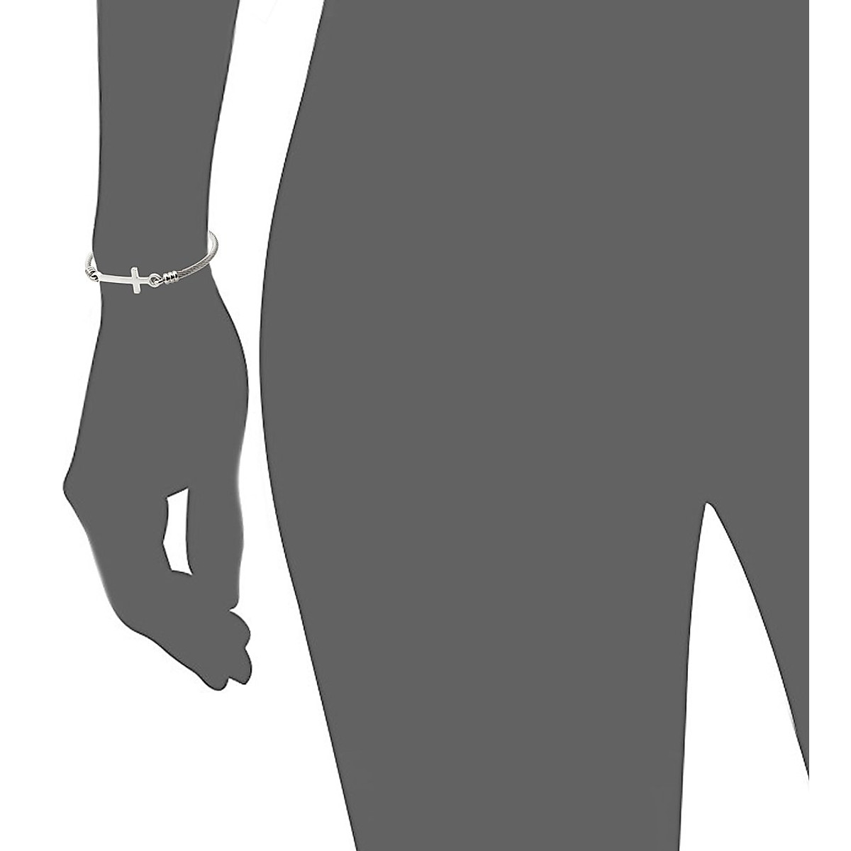 WDSHOW Sideways Cross Bracelet Cuff Bangle Stainless Steel Silver-Tone