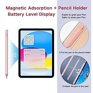 Stylus Pen for iPad 2018-2024 with Palm Rejection, Apple Pencil for Apple iPad 10th/9th/8th/7th/6th Gen, iPad Pro 11/12.9 inch, New iPad Air 2024 11&13-inch(M2) /5th/4th/3th Gen, iPad Mini 6th/5th Gen