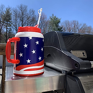 Plum Hill 100 Ounce Insulated USA Flag Mug with Handle and Flexible Straw with Flip Top Easy Pour Cap Keep Drinks Cold