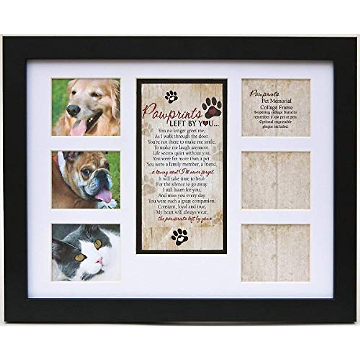 Pet Memorial Collage Frame for Dog or Cat with Sympathy Pawprints Left by You Poem - Made in the USA