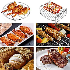 Air Fryer Rack Air Fryer Accessories 6'' Set of 3 Multipurpose Double Layer Rack with Skewer Round Cooking Rack Toast Rack Fits Most 2.5QT or Above Air Fryer