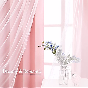 SOFJAGETQ Double Layered Blackout Pink Curtains - Princess Girls Curtains & Draperies Panels for Kids Bedroom Living Room Nursery Pink Lace Hem Room Darkening Curtains, 52x84 inches, 2 PCs