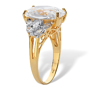 PalmBeach Jewelry 18K Yellow Gold Plated or Platinum Plated Sterling Silver Oval Cut Cubic Zirconia Engagement Ring Size 6