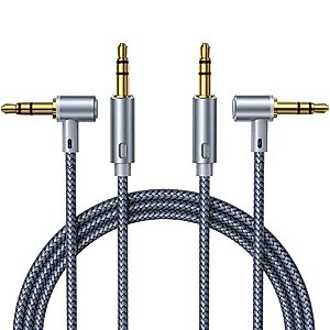 AINOPE Aux Cables [2-Pack/8.2ft], 90°Angled 3.5mm Aux Cord[Hi-Fi Sound, Nylon Braided] Male to Male Stereo Audio Cables Compatible with Car, Studio, Recorder, Smartphone- Grey