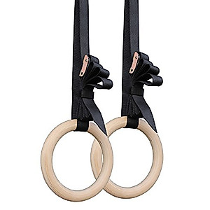 Titan Fitness 31.75mm Gymnastics Rings, Non-Slip Wooden Rings, Extra Long 16 FT Nylon Straps, FIG Gymnastic Rings with Cam Buckle System, Olympic Pull Up Fitness Rings, Rated 600 LB