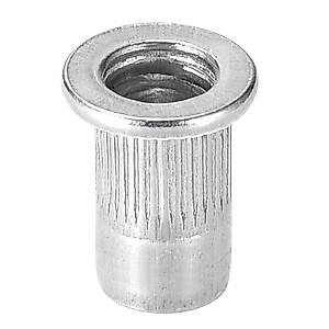 uxcell #6-32 Rivet Nuts Aluminium Alloy Knurled Flat Head Threaded Insert Nut Silver 100pcs