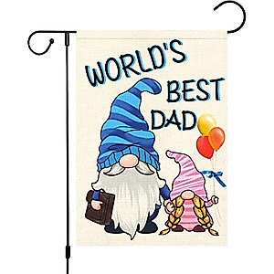 Louise Maelys Happy Father's Day Garden Flag 12x18 Double Sided for Dad, Burlap World's Best Dad Gnome Garden Flags Banners Vertical for Daddy Papa Grandpa Father's Day Outdoor Home Decor (ONLY FLAG)