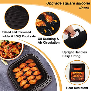 BYKITCHEN 9 Inch Square Silicone Air Fryer Liners for 6 to 8QT, Set of 2, Reusable Silicone Air Fryer Tray Insert, Air Fryer Accessories for Corsori 6QT, Ninja Air Fryer Pro XL 6.5QT, Gourmia & More