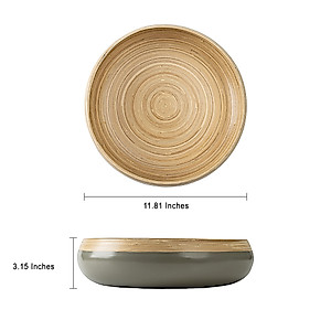 Kiwi Homie 11.81" Spun Bamboo Fruit Bowl, Bamboo Salad Bowl, Modern Large Serving Bowl, Decorative Bowl for Kitchen, Party, BBQs, Natural Handicrafted Bamboo Bowl (Grey)