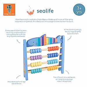 Orange Tree Toys Shark Wooden Abacus | Hand Painted Colorful Wooden Educational Puzzle Toy for Toddlers 3+, Sustainably Made, Perfect for Learning Math and Practicing Counting