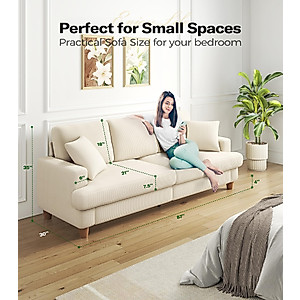 Kidirect 87in Beige White Sofa, Couches for Living Room 21in Extra Deep Seats, Comfy Corduroy Sofas for Living Room No Tool Assembly, Modern Oversized Love Seat with 2 Pillows, Sofa Couch for Bedroom