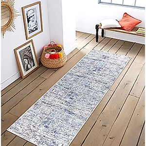 Great American Distributors - Machine Washable - Spatter Abstract Ombre Theme Print Area Rug, Transitional - Soft, Living Room Carpet - Blue, Gray