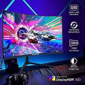 Sceptre Curved 27 inch 2K QHD Gaming Monitor 2560x1440 up to 165Hz 144Hz 1ms DisplayPort HDMI, 1500R AMD FreeSync Premium FPS RTS Build-in Speakers Machine Black (C275B-QWD168)