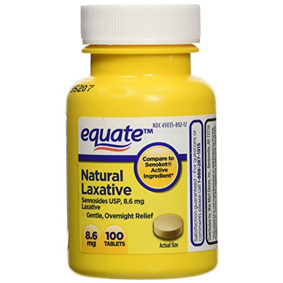 Equate Natural Vegetable Laxative, Sennosides 8.6 mg Tablets, 100-Count Bottle