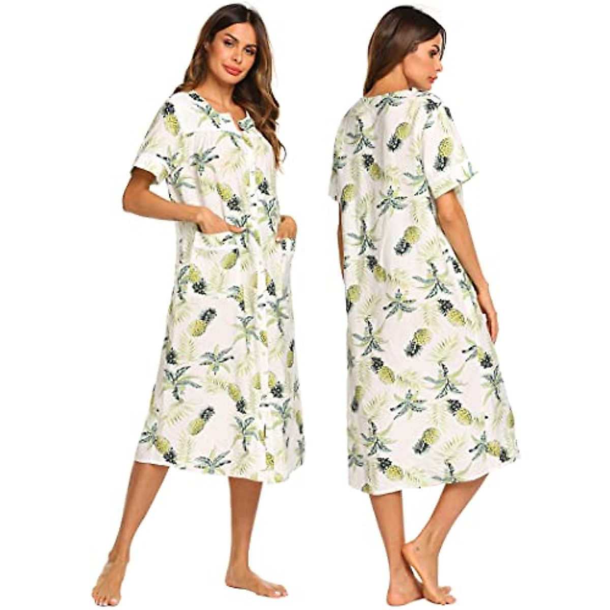 Ekouaer Womens, Long Nightgown Nightshirt, Cotton Sleep Shirts, Plus Size Sleepwear, Nursing Robe, Pattern2, XX-Large