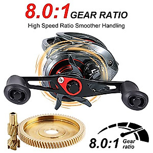 Sougayilang Baitcasting Fishing Reel, 8:1 High Speed Gear Ratio Super Smooth and Powerful Low Profile Baitcaster Reel with Maganic Brake System for Freshwater,Saltwater Best Gifts