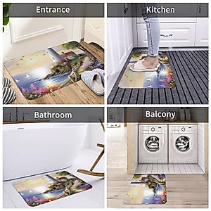 Lighthouse Diamond Painting Print Bathroom Rugs Soft Flannel Area Rug Non-Slip Bath Rug Welcome Door Mat Carpet for Living Room Bedroom Outdoor 24 x 16 in