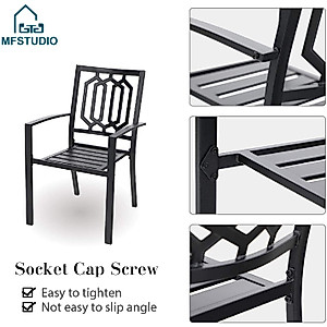 MFSTUDIO Patio Dining Set for 4, Patio Furniture Set with Umbrella(Navy Blue), 4 Stackable Chairs, 1 Metal Square Table and 1 10ft Umbrella(Base Not Included)