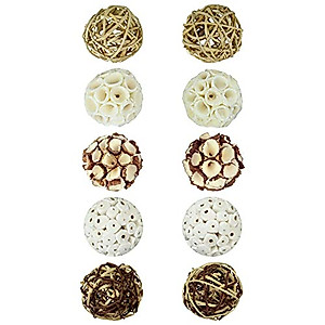 Blue Donuts Decorative Balls for Bowls – Decorative Balls for Centerpiece Bowl Fillers, Assorted Rattan Wicker Balls Orb Grapevine Ball, Vase Fillers Pack of 10