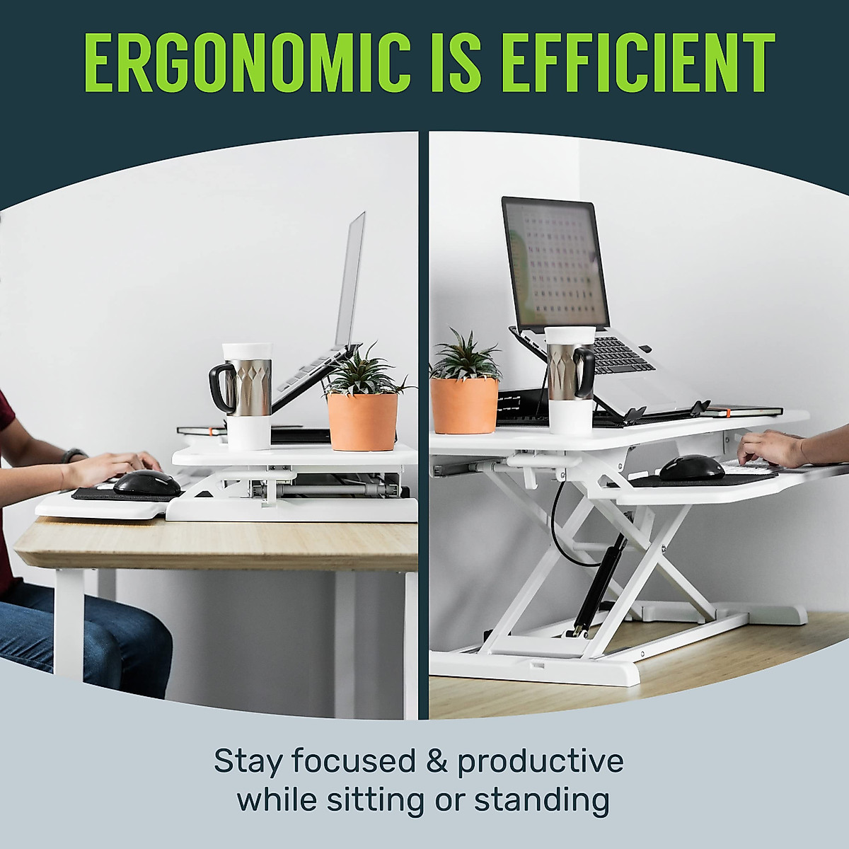 TechOrbits Standing Desk Converter - 32 Inch Adjustable Sit to Stand Up Desk Workstation, MDF Wood, Ergonomic Desk Riser with Keyboard Tray, Desktop Riser for Home Office Computer Laptop, White 32"