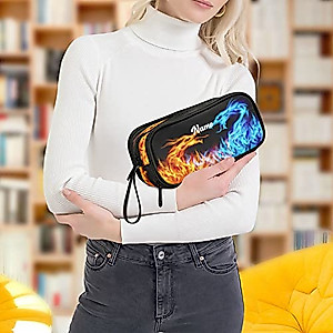 Custom Pencil Case Cool Dragon Fire 3 Compartment Pen Bag Pouch Holder Box School Portable Stationery Storage Bag for Girls Boys
