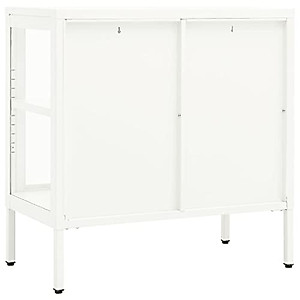 Homvdxl Metal Sideboard Buffet Cabinet, Kitchen Storage Cabinet with 2 Glass Doors & Adjustable Shelves, Double Wide Buffets Table for Bar, Dining Room, Cupboard Console Table 28x14x28 White