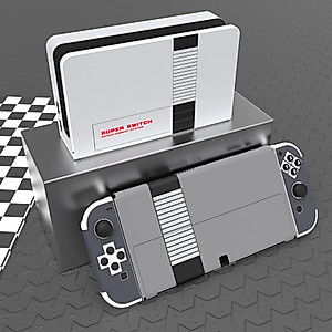 PlayVital Full Set Protective Stickers for Nintendo Switch OLED Model, Customized Vinyl Decal Skins for Switch OLED Console & Joycon & Dock & Grip - Classics NES Style