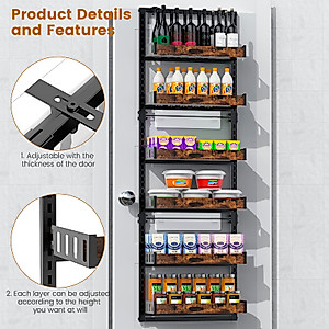 LEOIFE Over The Door Pantry Organizer,6-Tier Adjustable Pantry Door Organizer,Can Be Nailed to The Wall On The Over The Door Spice Rack,Door Spice Rack Organizer Pantry.(6x5.5 Width Baskets,Black)